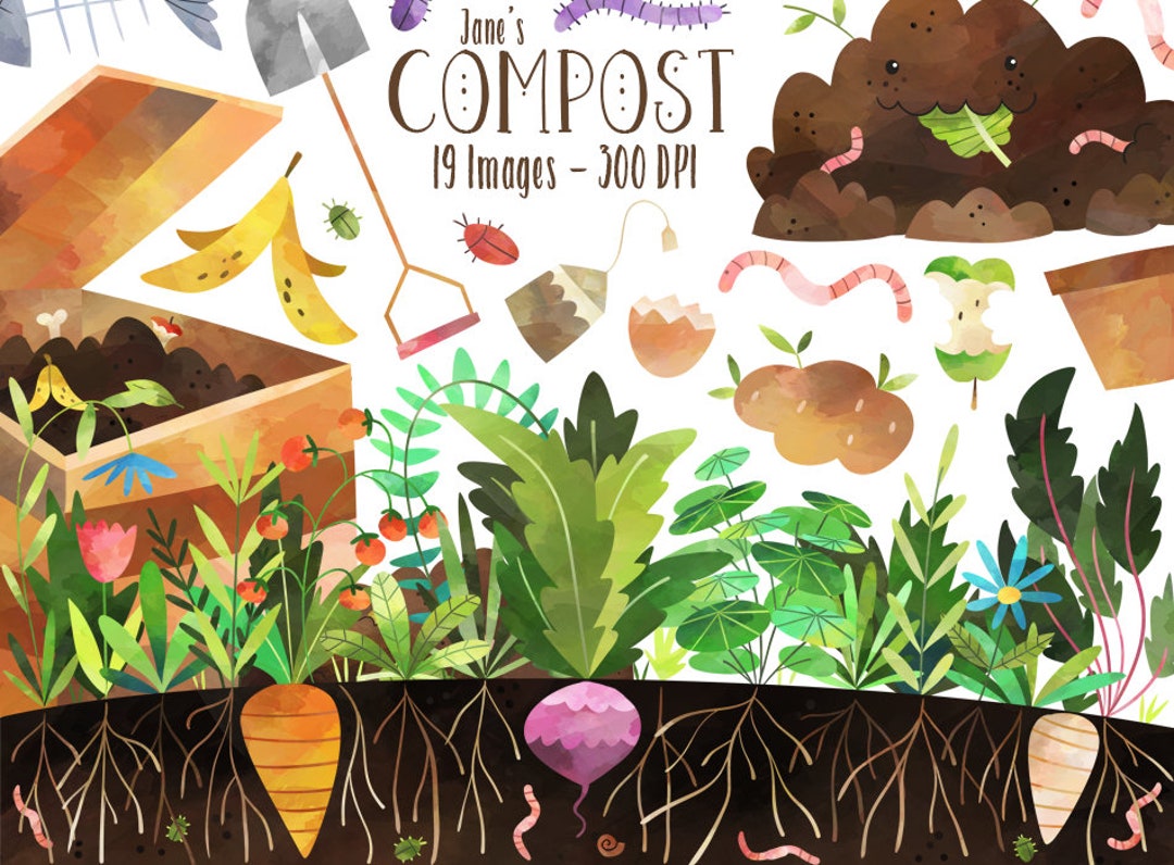 Watercolor Compost Clipart - Gardening Download - Instant Download ...