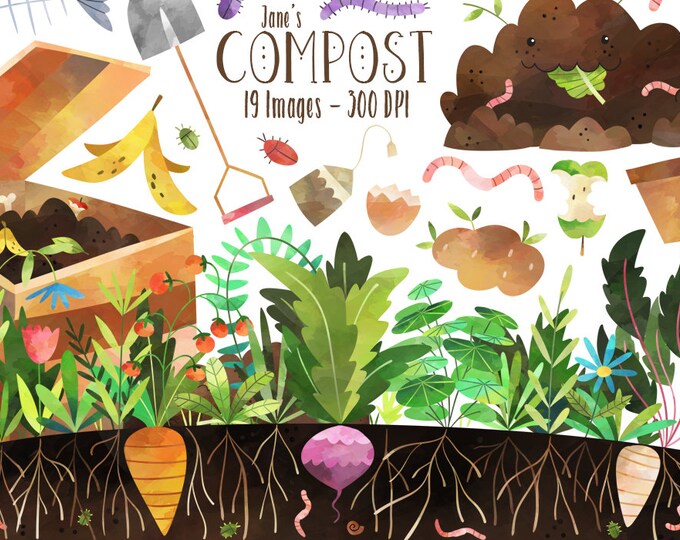 16 Compost Heap Clipart Watercolor, PNG, SVG, JPG, Eco-friendly, Garden ...