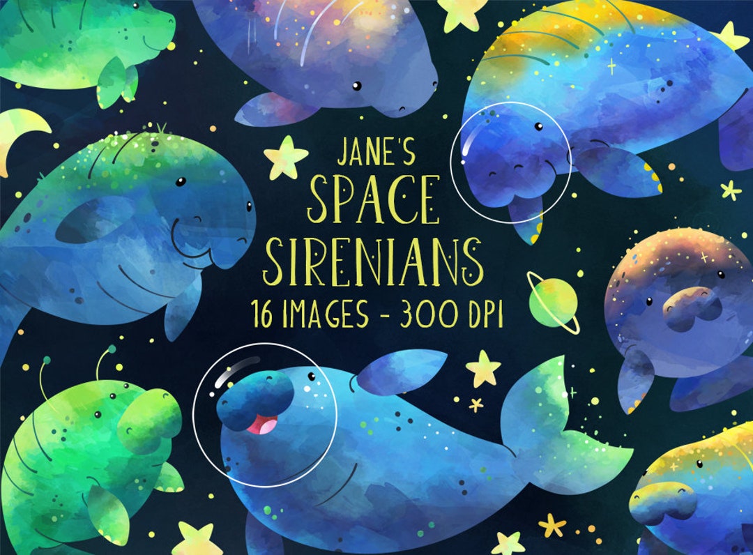 Space Sirenians Clipart - Sea Animals Download - Instant Download ...