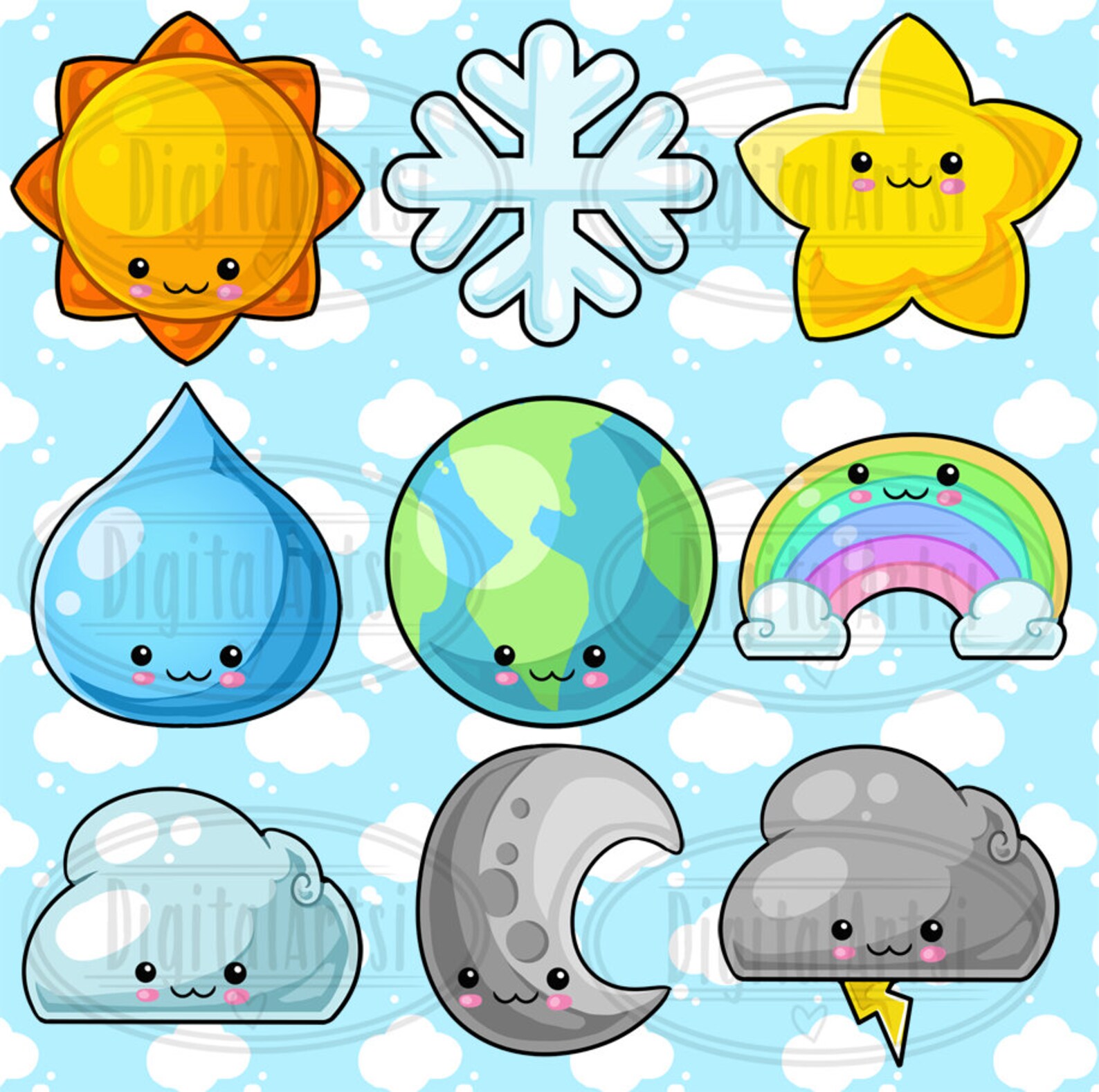 Kawaii Space and Weather Clipart Kawaii Descargar Descarga - Etsy México