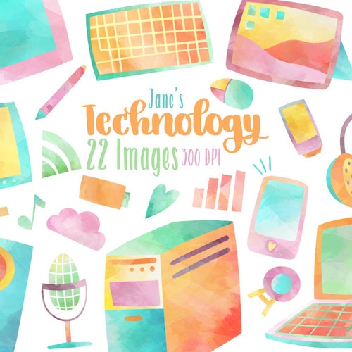 Watercolor Technology Clipart Instant Download Computer - Etsy
