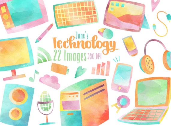 Watercolor Technology Clipart Instant Download Computer | Etsy Canada