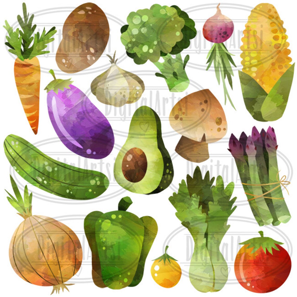 Watercolor Vegetables Clipart Healthy Food Download - Etsy