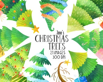 Watercolor Pine Trees Clipart: christmas TREE - Etsy