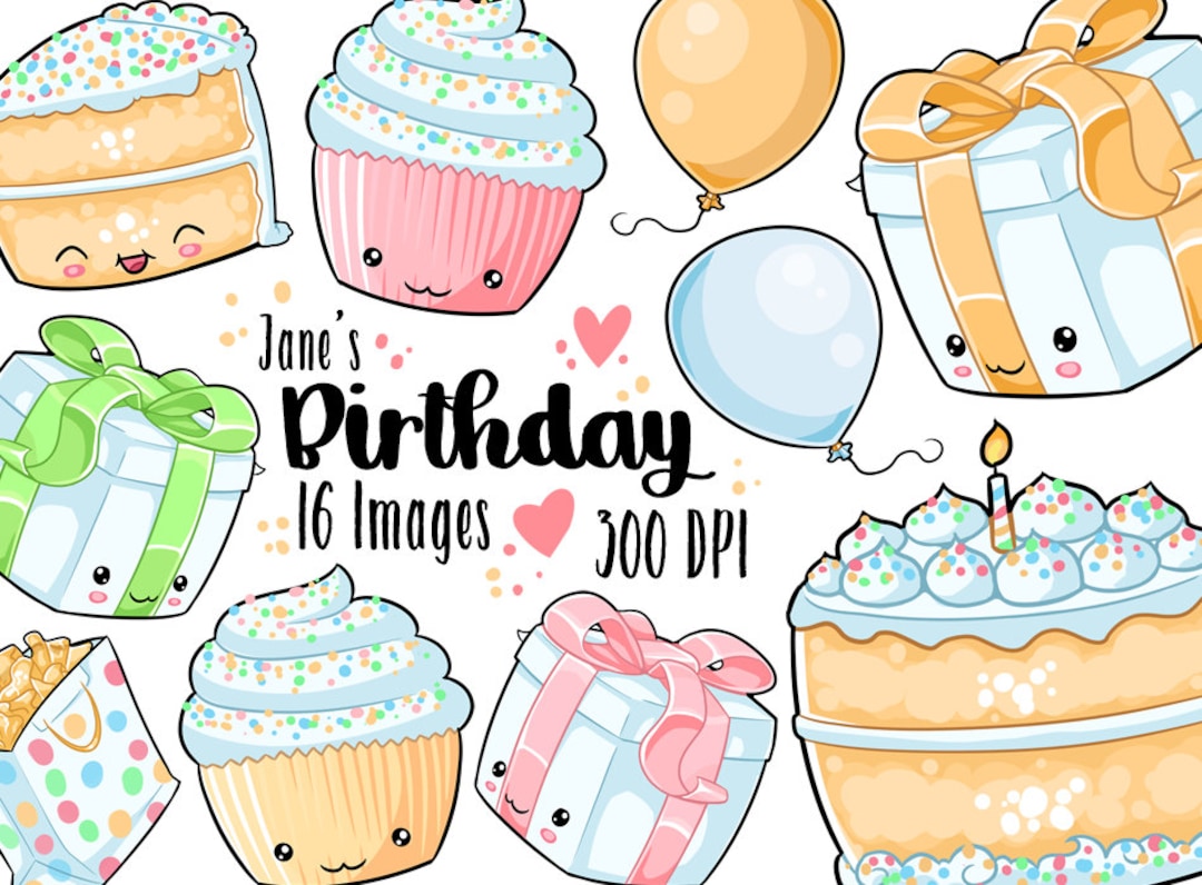 Kawaii Birthday Clipart - Birthday Clipart - Instant Download - Rainbow ...