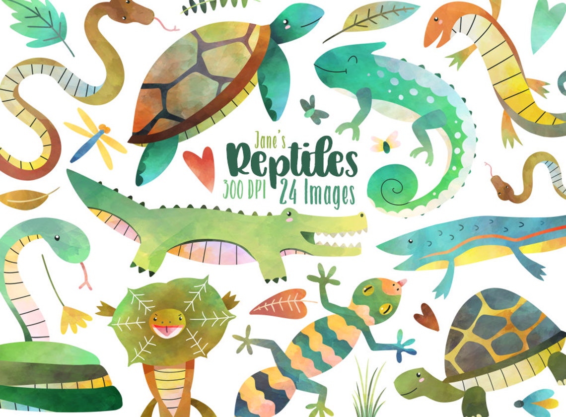 Watercolor Reptiles Clipart - Reptile Download - Instant Download ...