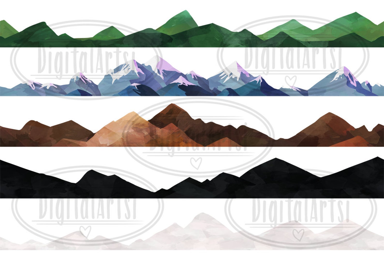 Watercolor Mountain Borders Clipart Repeatable Pattern - Etsy