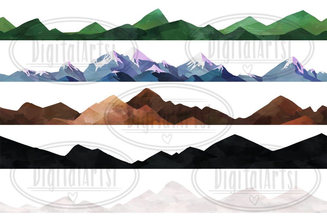 Watercolor Mountain Borders Clipart Repeatable Pattern - Etsy