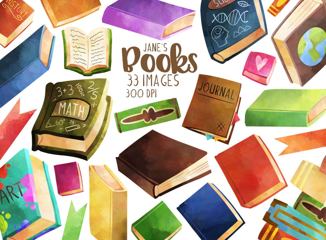 Watercolor Books Clipart: School & Library Graphics (digital Download ...