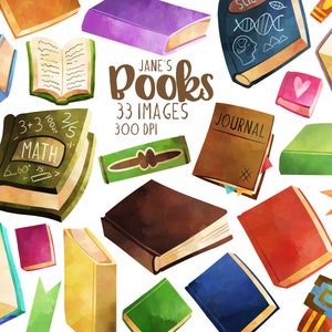 Watercolor Books Clipart: School & Library Graphics (digital Download ...