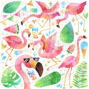Flamingos Clipart - Summer Clipart - Instant Download - Watercolor ...