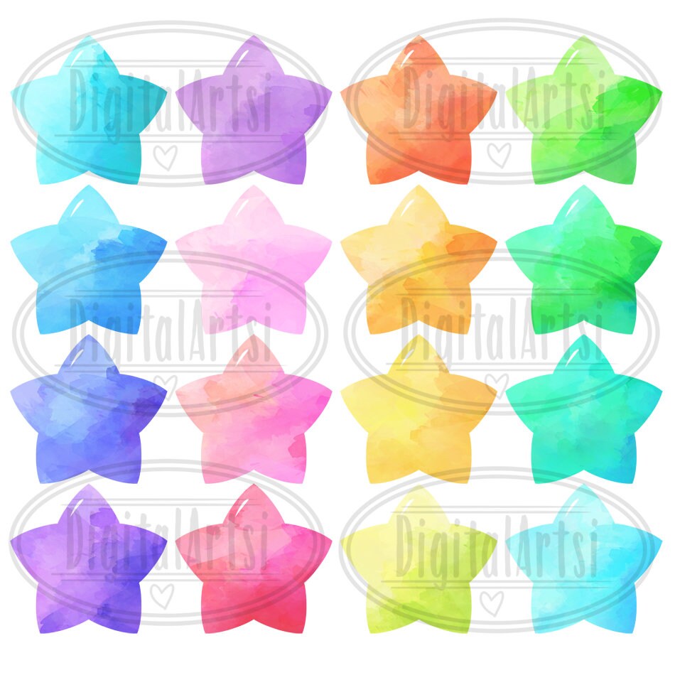 Watercolor Stars Clipart Star Shapes Download Instant | Etsy Australia