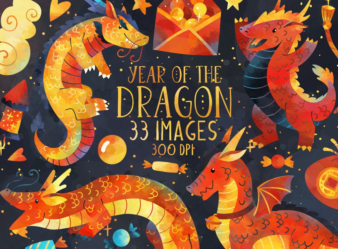 Year of the Dragon Clipart - Lunar New Year Download - Instant Download ...