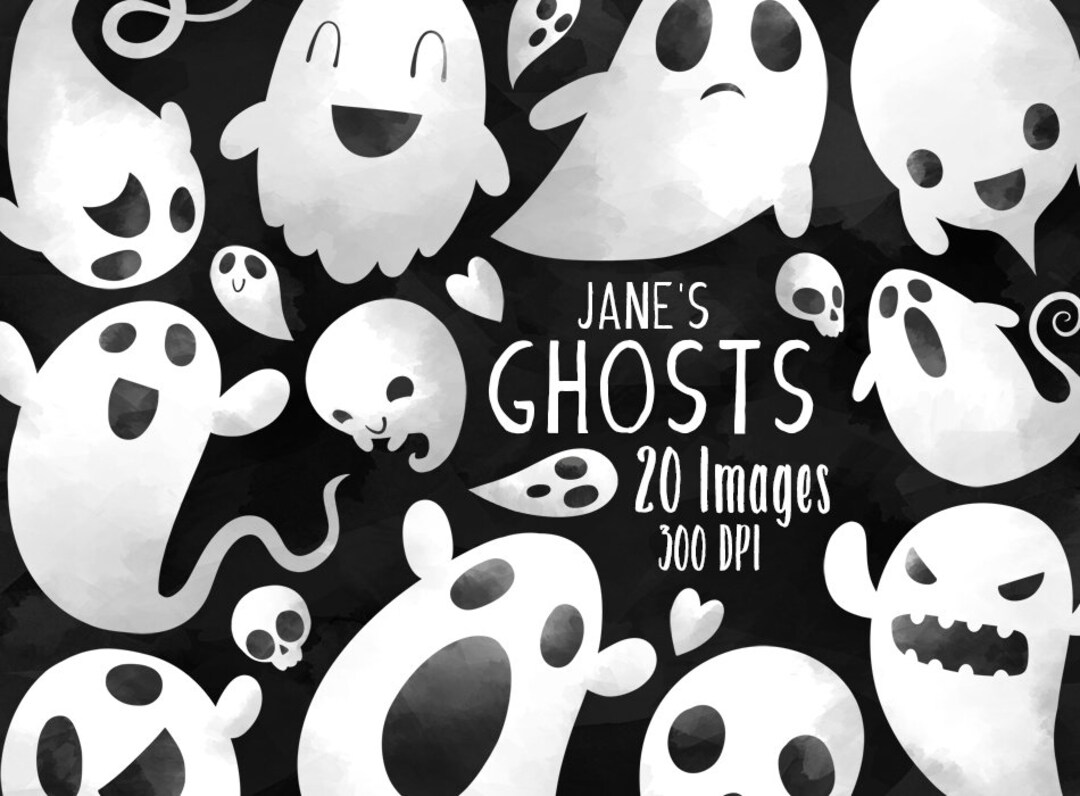 Watercolor Halloween Ghost Clipart: Spooky & Happy Ghosts (digital ...