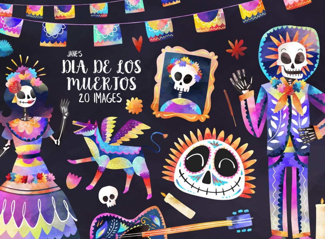 Watercolor Dia De Los Muertos Clipart - Day of the Dead Download ...