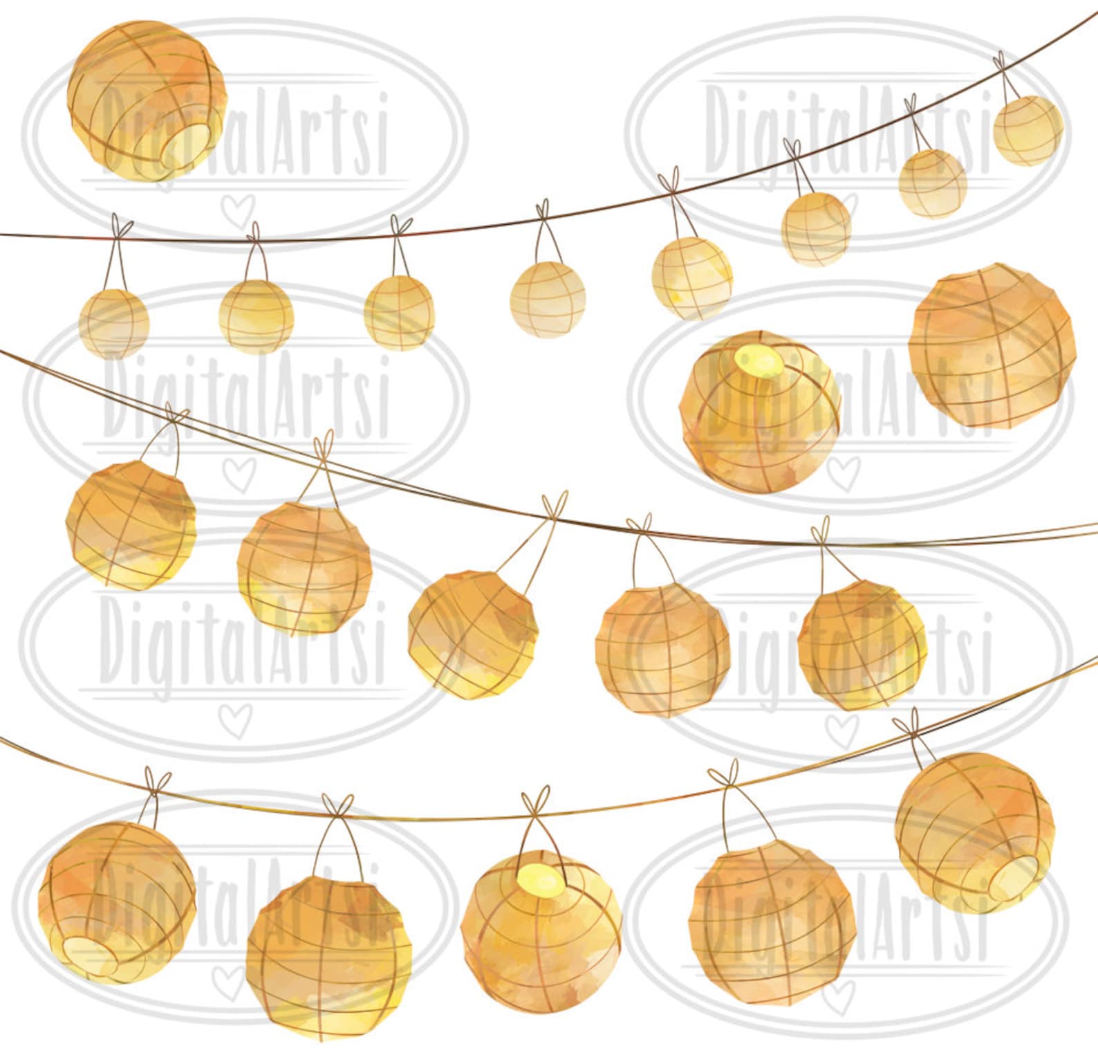 Watercolor Paper Lanterns Clipart Chinese Lanterns Download - Etsy