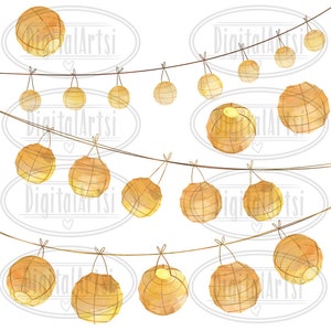 Watercolor Paper Lanterns Clipart - Chinese Lanterns Download - Instant ...