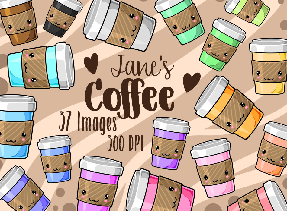 Kawaii Coffee Clipart Cafe Download Instant Download - Etsy UK