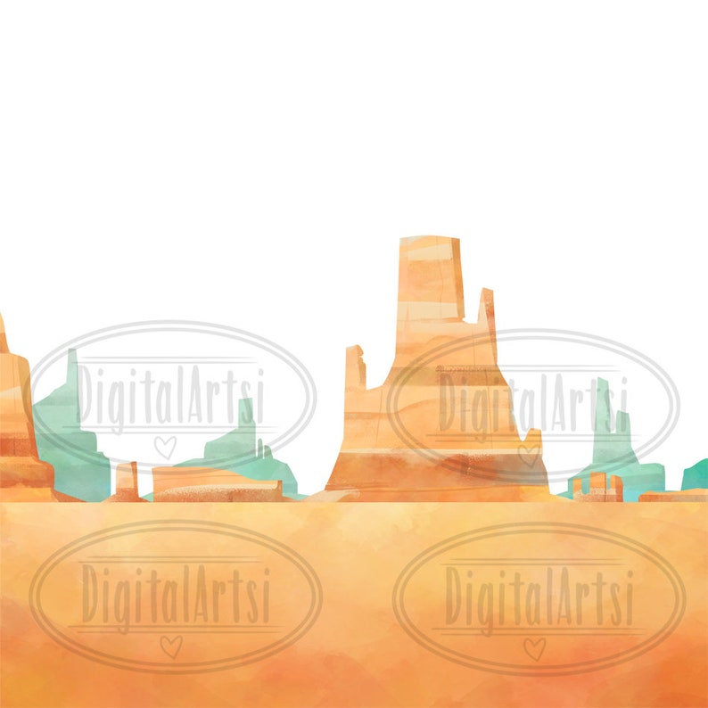 Watercolor Desert Landscape Clipart: Night Scene Graphics (digital ...