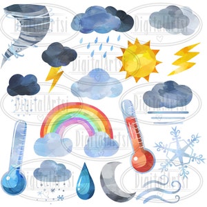 Watercolor Weather Clipart - Clouds Download - Instant Download ...