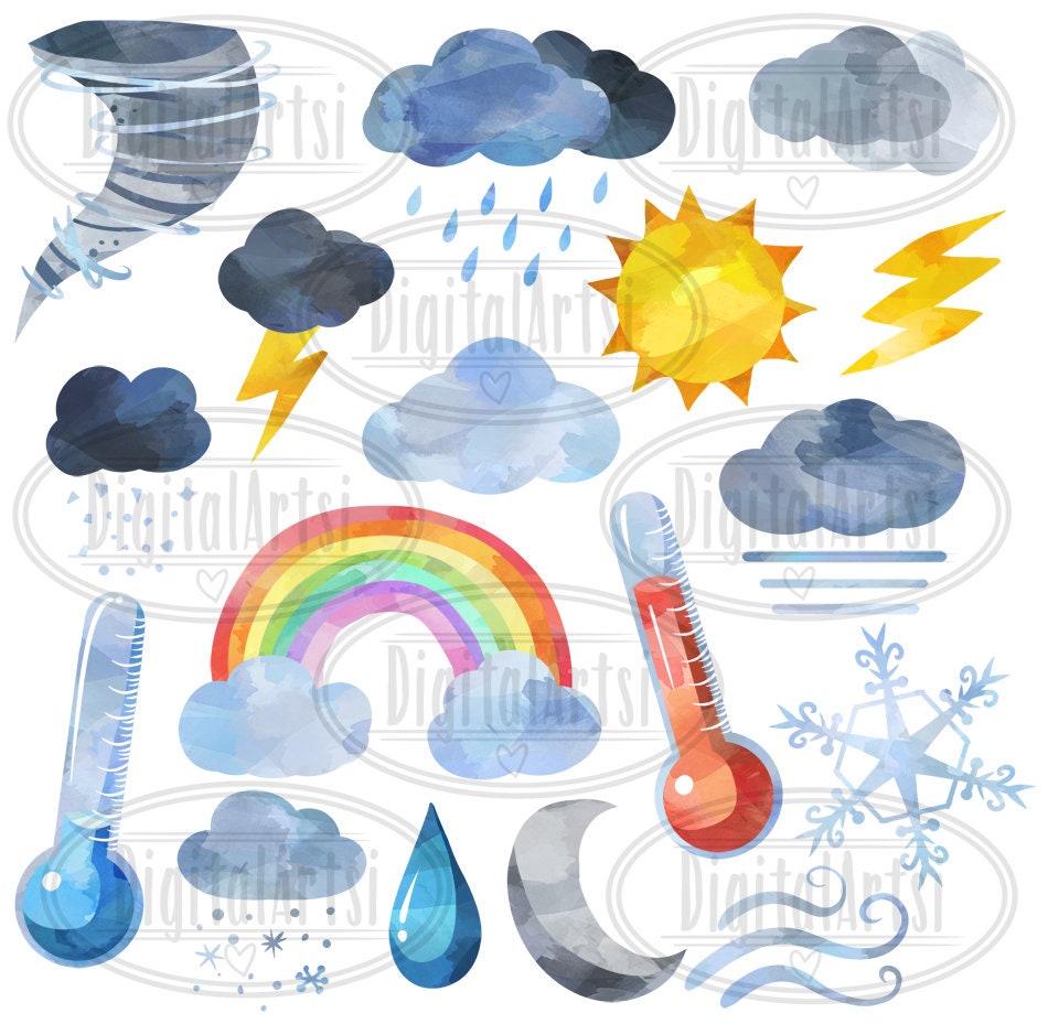 Watercolor Weather Clipart - Clouds Download - Instant Download ...