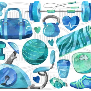 Workout Clipart - Fitness Clipart - Instant Download - Watercolor Gym ...