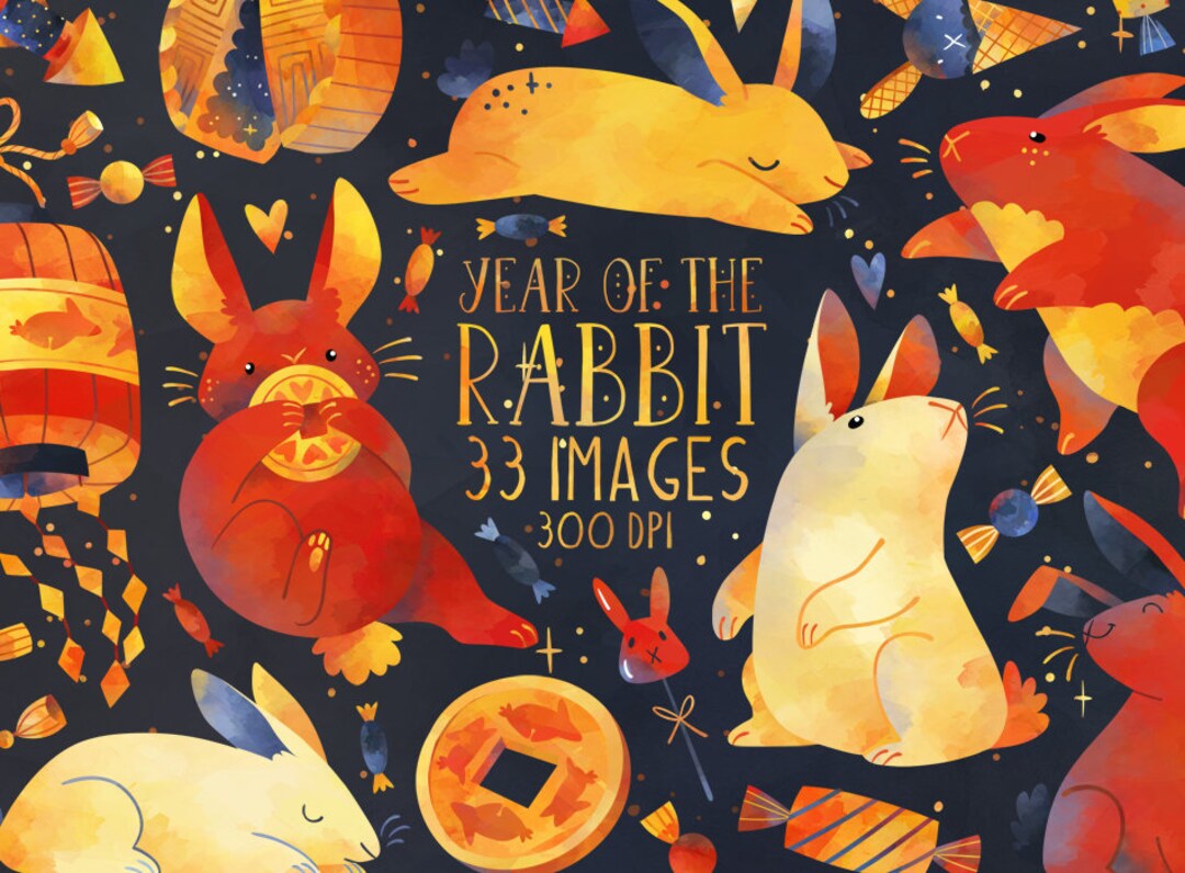 Rabbit Clipart: Lunar New Year Watercolor Graphics (digital Download ...