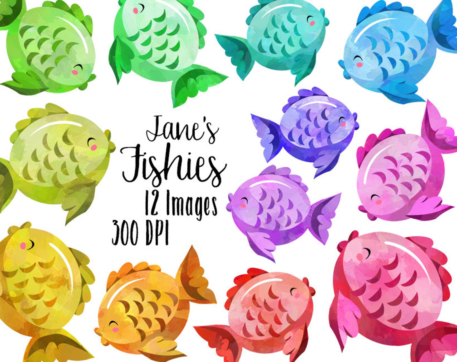 Fish Clipart - Fish Download - Watercolor Fish Clipart - Instant ...