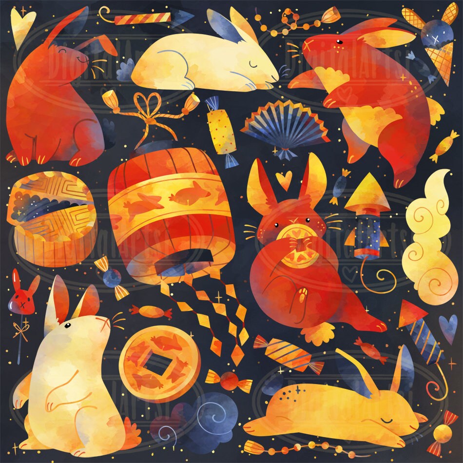 Year of the Rabbit Clipart Lunar New Year Download Instant - Etsy