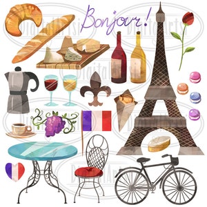 Watercolor French Clipart - French Items Download - Instant Download ...