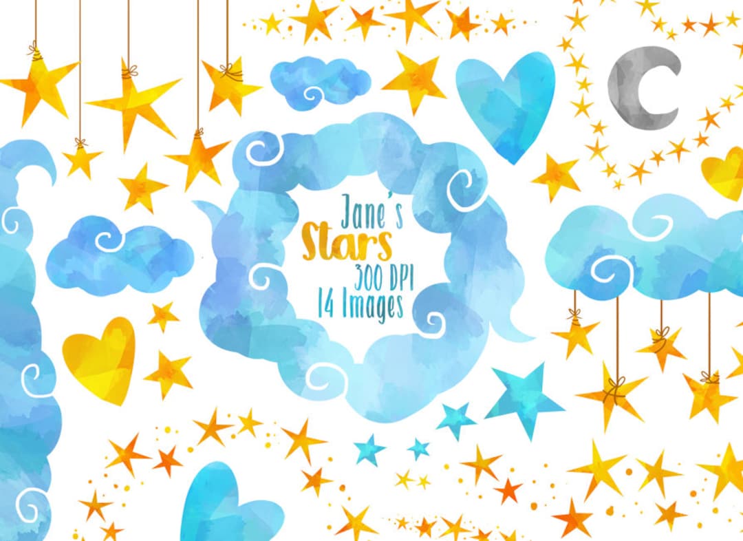 Watercolor Stars and Clouds Clipart: Star Borders (digital Download) - Etsy