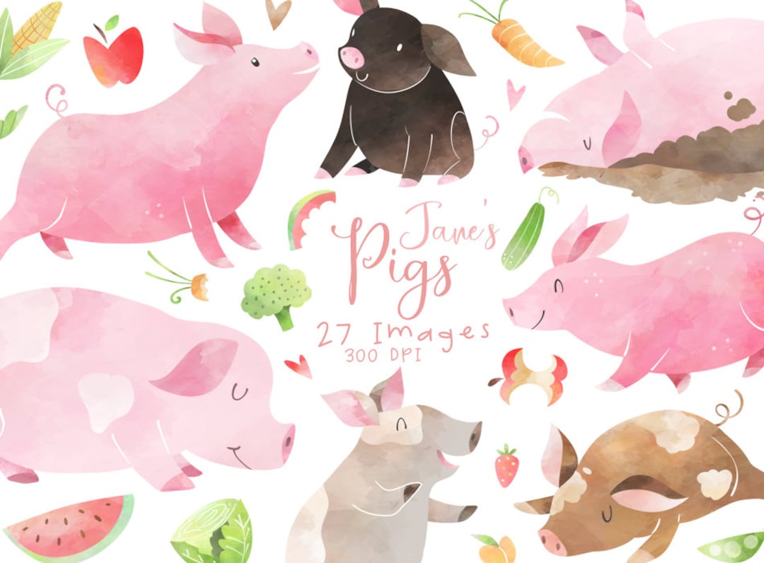 Watercolor Pigs Clipart - Cute Pigs Download - Instant Download - Pigs ...