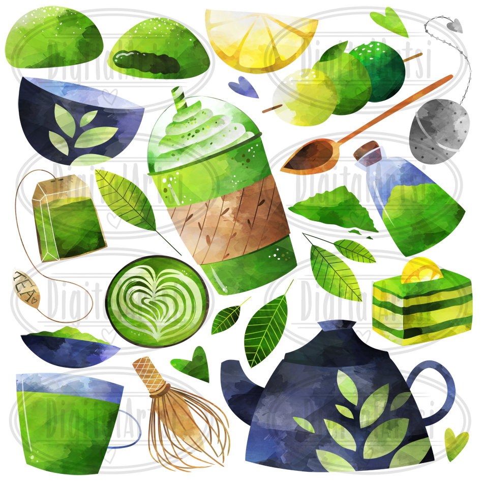 Watercolor Matcha Clipart: Green Tea, Mochi, Dango (digital Download ...