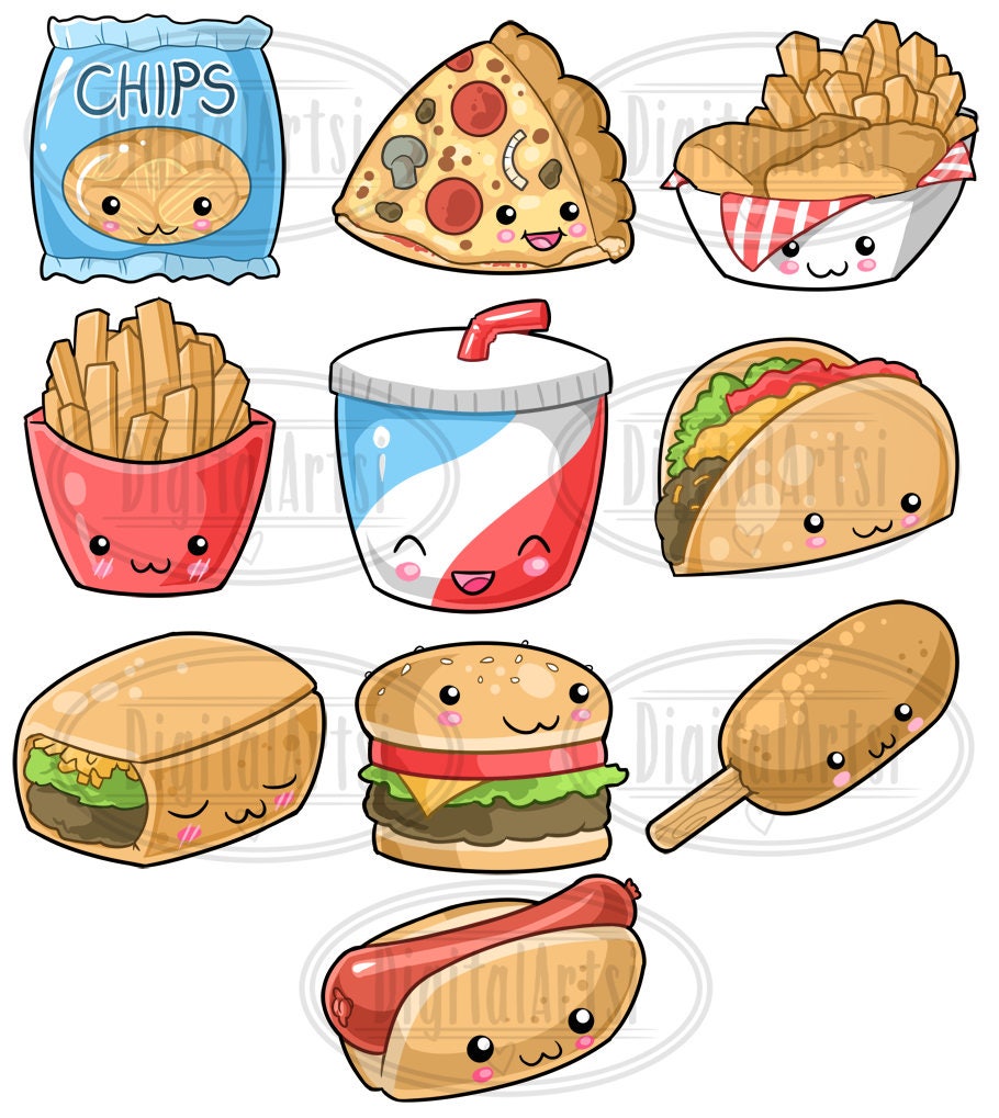 Kawaii Junk Food Clipart Cute Fast Food Download Kawaii | Etsy Canada