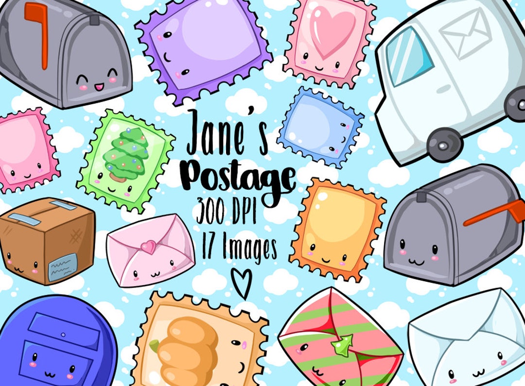 Kawaii Postage Stamps Clipart: Mail Truck, Letters (instant Download ...