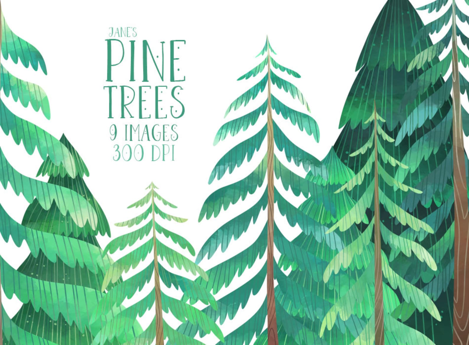 Watercolor Pine Trees Clipart Watercolor Forest Download - Etsy