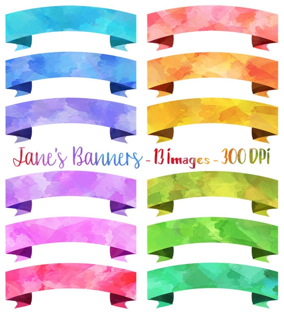 Watercolor Banners Clipart Watercolor Cloth Banner Download | Etsy