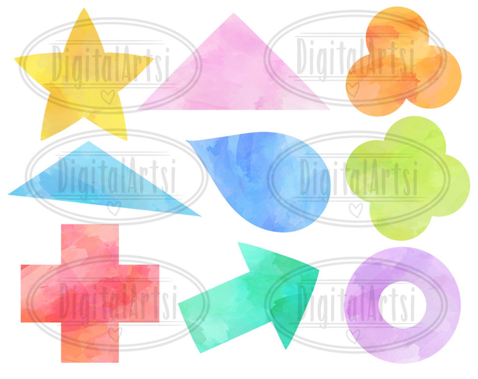 Watercolor 2D Shapes Clipart Shapes Download Instant - Etsy