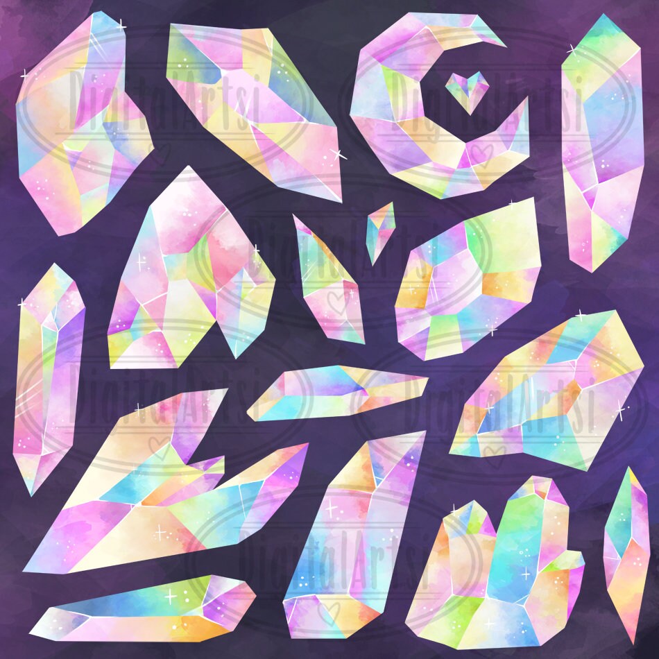 Watercolor Crystal Clipart Rainbow Crystals Download | Etsy