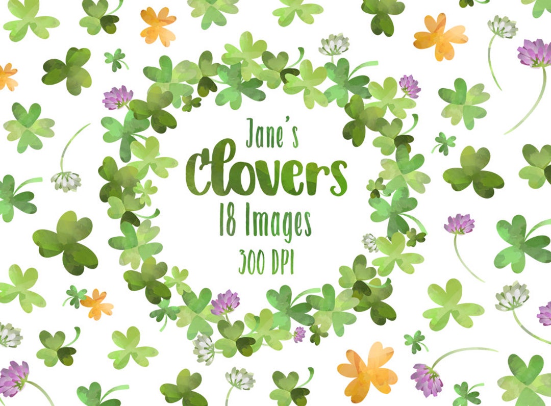 Watercolor Clovers Clipart - Cute Shamrock Download - Instant Download ...