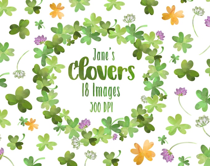 Shamrocks and Clover Clipart: St. Patricks Day Graphics. 19 Elements in ...