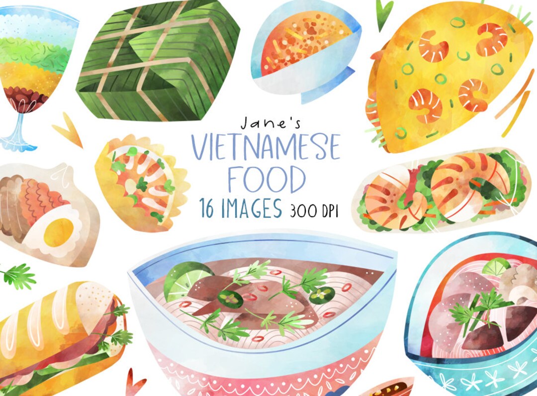 Watercolor Vietnamese Food Clipart - Vietnamese Graphics - Digital ...