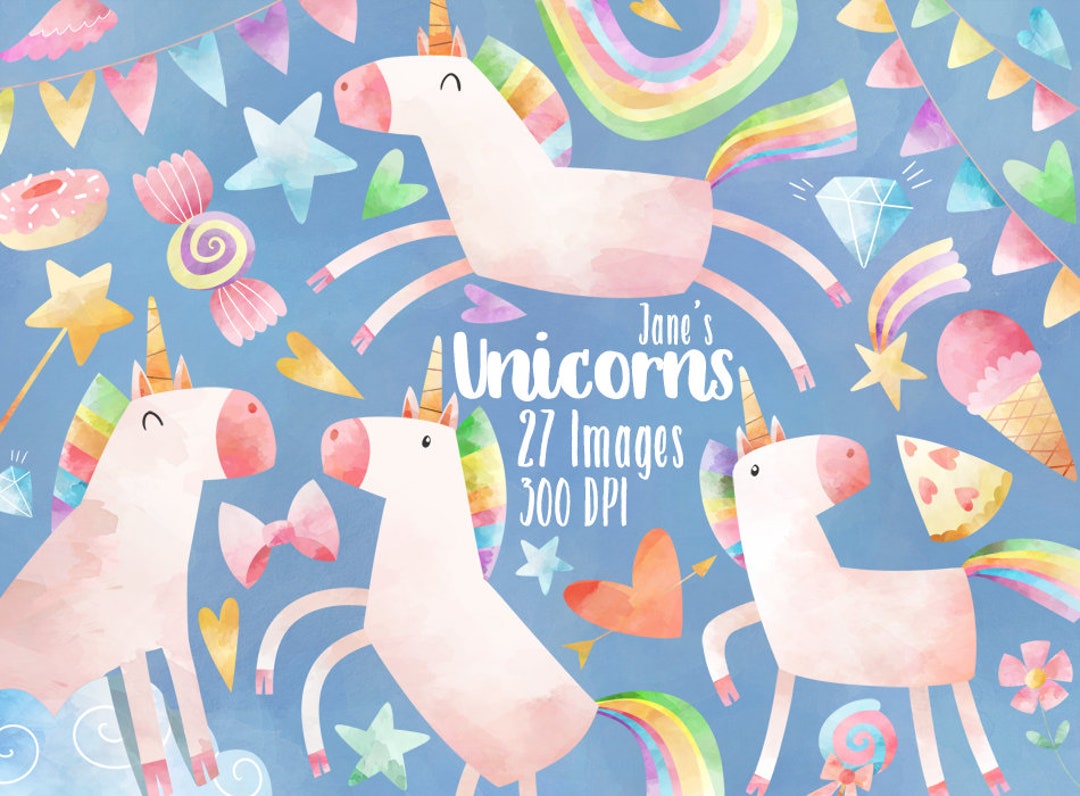Watercolor Unicorns Clipart - Rainbow Unicorns Download - Instant ...