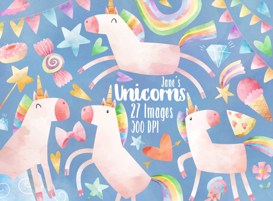 Watercolor Unicorns Clipart Rainbow Unicorns Download - Etsy
