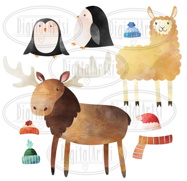 Watercolor Christmas Animals Clipart Christmas Clipart - Etsy