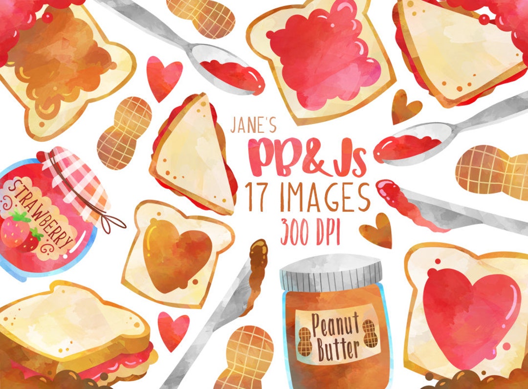 Watercolor Peanut Butter and Jelly Clipart - PB&J Download - Instant ...