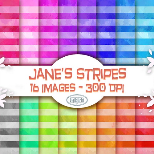 Watercolor Striped Digital Paper Download Colorful Download | Etsy