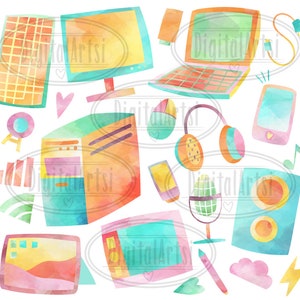 Watercolor Technology Clipart - Instant Download - Computer - Laptop ...