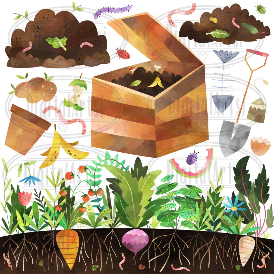 Watercolor Compost Clipart Gardening Download Instant - Etsy