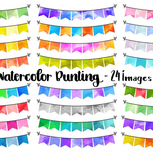 Watercolor Bunting Clipart Watercolor Banners Birthday - Etsy